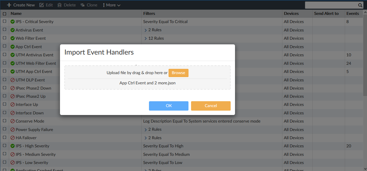 Importing And Exporting Event Handlers FortiAnalyzer 6 2 8 importing-and-exporting-event-handlers-fortianalyzer-6-2-8